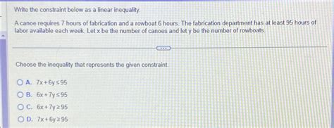 Solved Write The Constraint Below As A Linear Inequalitya
