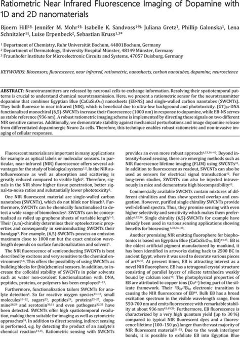 Ratiometric Near Infrared Fluorescence Imaging Of Dopamine With 1d And 2d Nanomaterials