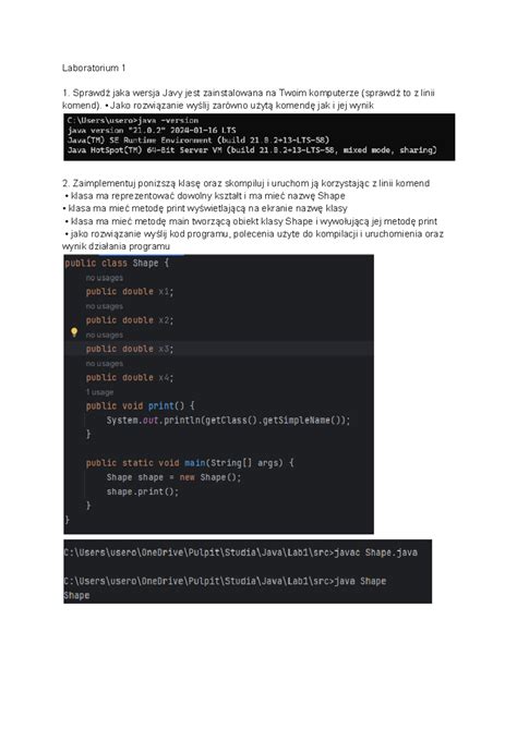 Java 01 Laboratorium 1 Sprawdź Jaka Wersja Javy Jest Zainstalowana Na