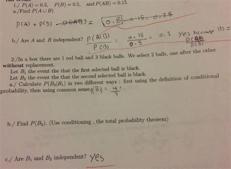 Solved 1 P A 0 3 P B 0 5 And P Ab 0 15 A Find