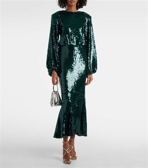 Sequined Maxi Dress In Green Rotate Mytheresa