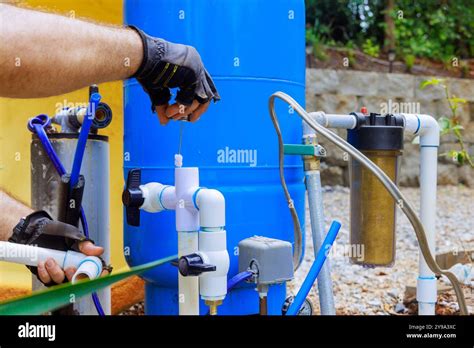 Assembly Of Connection Service For Water Well To House Water System By Plumber Stock Photo Alamy