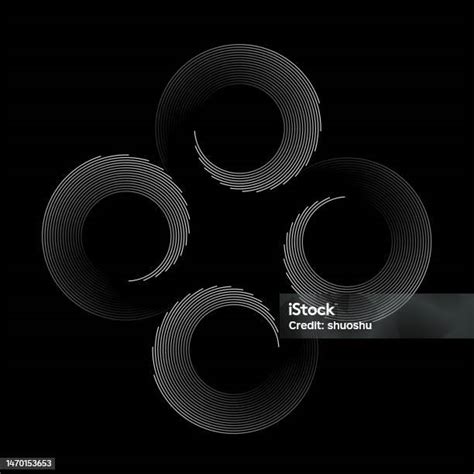 흑백 벡터 일러스트레이션 방사형 물결 모양 원형 패턴 음과 양 기호 개념에 대한 스톡 벡터 아트 및 기타 이미지 개념 곡선