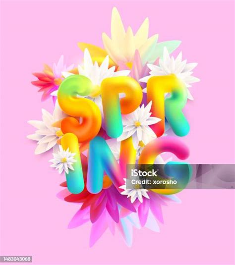 봄 3d 꽃 배너입니다 화려한 레터링 디자인이 있는 사실적인 꽃다발 국화에 대한 스톡 벡터 아트 및 기타 이미지 국화 모던 양식 일러스트레이션 Istock