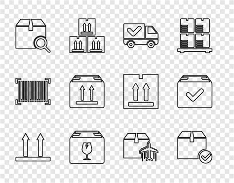 Set Line This Side Up Package Box With Check Mark Delivery Truck