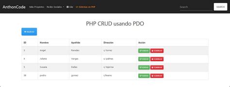 aplicación crud en php pdo mysql bootstrap código fuente