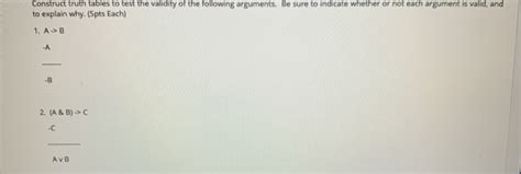 Solved Construct Truth Tables To Test The Validity Of The