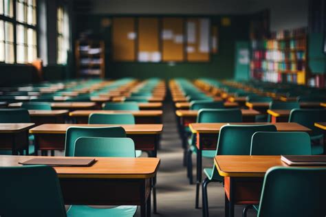 Classroom With Rows Of Empty Desks And Chairs Premium Ai Generated Image