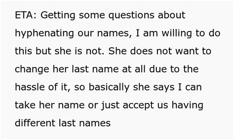 Man Wonders If He Is Wrong To Want His Fiancée To Have His Last Name When She Doesnt Bored Panda