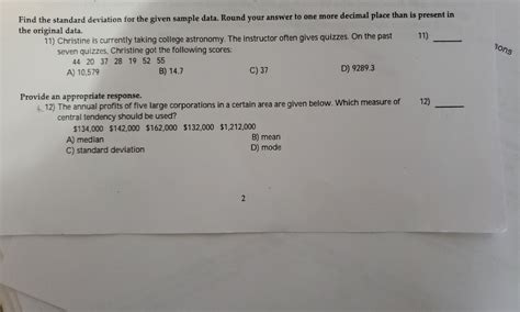 solved find the standard deviation for the given sample
