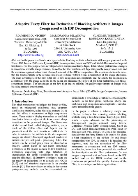 Pdf Adaptive Fuzzy Filter For The Reduction Of Blocking Artifacts In