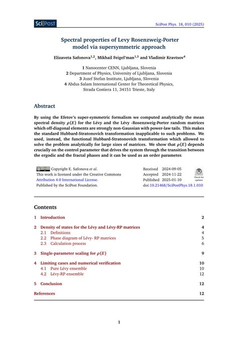 Pdf Spectral Properties Of Levy Rosenzweig Porter Model Via Supersymmetric Approach