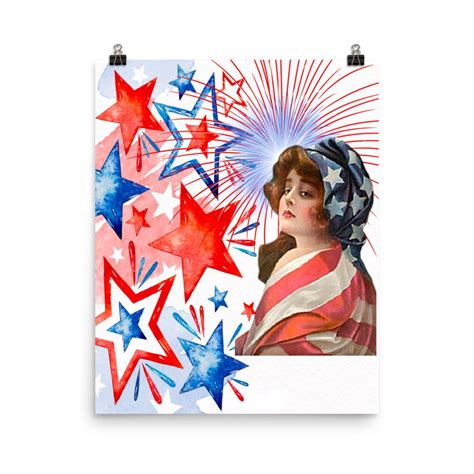 Patriotic 4th Of July Poster Vintage Lady Liberty Art Print Poster Etsy