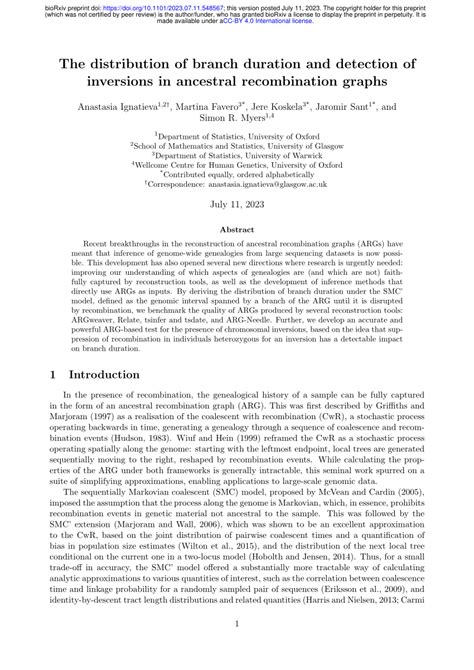 Pdf The Distribution Of Branch Duration And Detection Of Inversions In Ancestral Recombination
