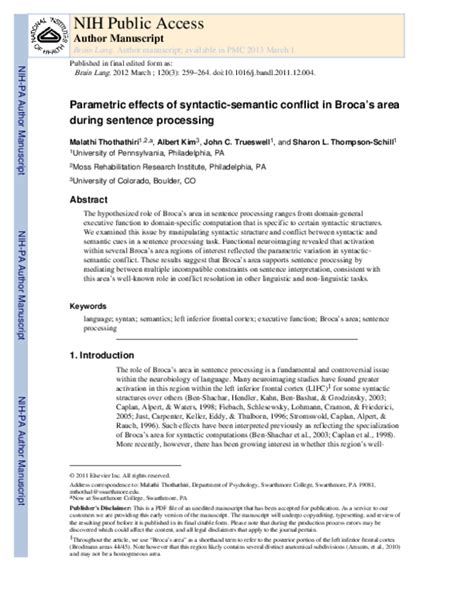 Pdf Parametric Effects Of Syntacticsemantic Conflict In Brocas Area During Sentence Processing