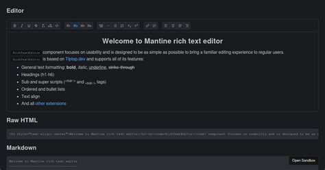 mantine tiptap to markdown codesandbox