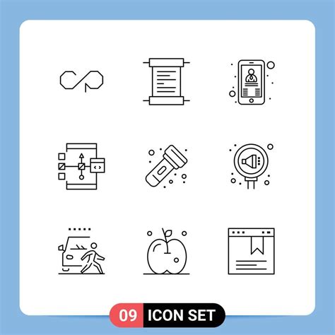 9 Universal Outline Signs Symbols Of Flashlight Flowchart Phone
