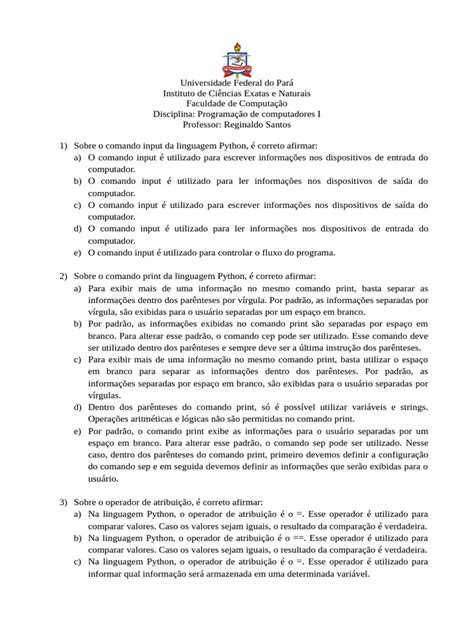 4 Exercicios Pdf Python Linguagem De Programação Lógica