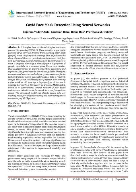 PDF Covid Face Mask Detection Using Neural Networks