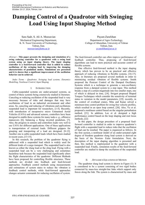 Pdf Damping Control Of A Quadrotor With Swinging Load Using Input Shaping Method