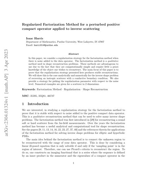 pdf regularized factorization method for a perturbed positive compact operator applied to