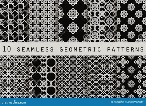 Set Of 10 Monochrome Seamless Patterns Geometric Seamless Pattern