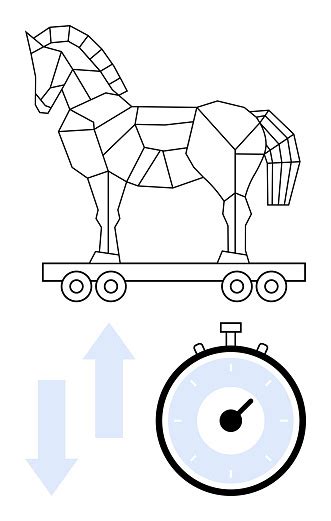 기하학적 트로이 목마와 전략 타이밍 및 움직임을 상징하는 화살표가 있는 스톱워치 0명에 대한 스톡 벡터 아트 및 기타 이미지 0명 개념 개념과 주제 Istock