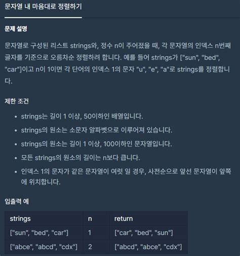 [알고리즘] 문자열 내 마음대로 정렬하기