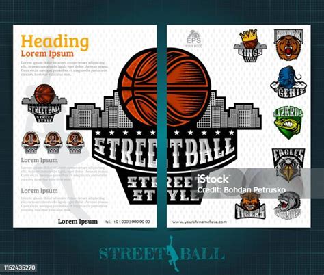 양면 농구 브로셔 또는 플라이어 챔피언십 팀 로고가 있는 스트리트 볼 템플릿 디자인 목 업 커버 벡터 스포츠 스타일 농구 팀
