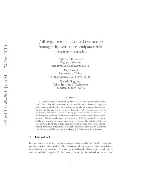Pdf F Divergence Estimation And Two Sample Homogeneity Test Under