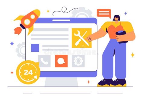 Vector Illustration Of A Technical Support System Featuring Software