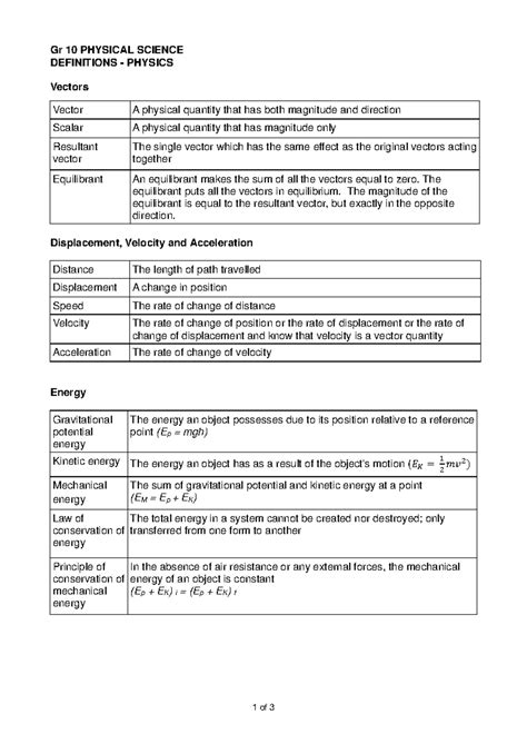 Gr 10 Physics Definitions Formulas Key Concepts For Exams Studocu