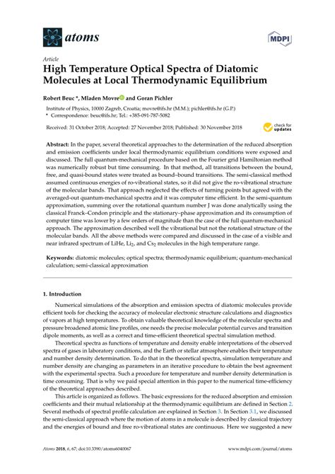 Pdf High Temperature Optical Spectra Of Diatomic Molecules At Local Thermodynamic Equilibrium