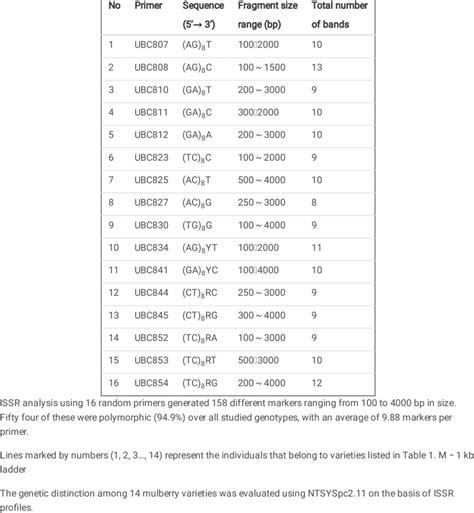 Primers Used For Issr Analysis Total Number Of Scored Fragments And Download Scientific