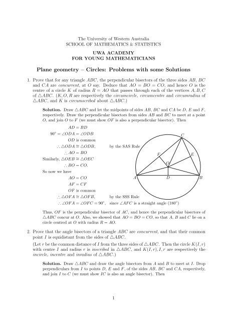 Plane Geometry â Circles Problems With Some Solutions