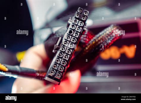 Cable Connector 24 Pin From Power Supply Of Desktop Pc Close Up With Selective Focus Computer