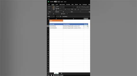 Shorts Acosh Function Microsoft Excel Tutorial Youtube