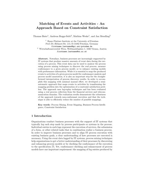 Pdf Matching Of Events And Activities An Approach Based On
