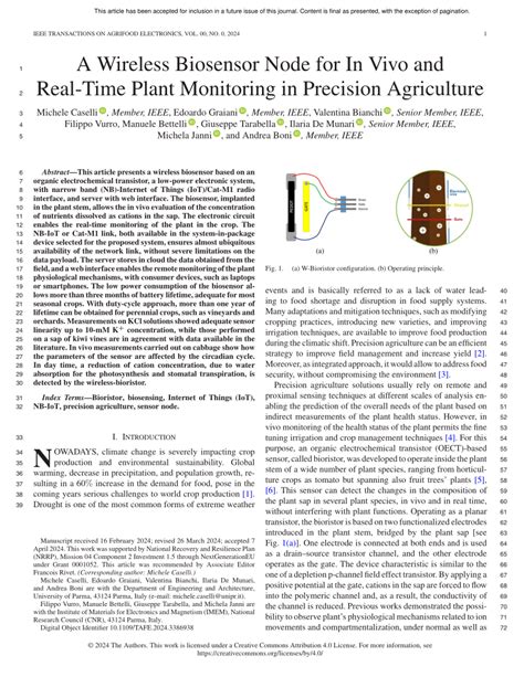 Pdf A Wireless Biosensor Node For In Vivo And Real Time Plant Monitoring In Precision Agriculture
