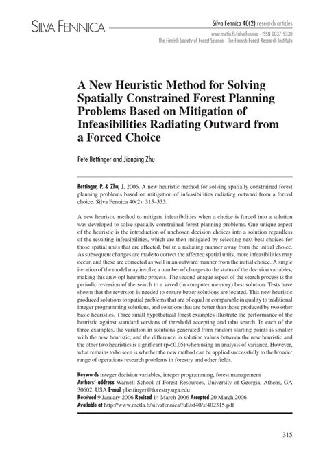 Pdf A New Heuristic Method For Solving Spatially Constrained Forest