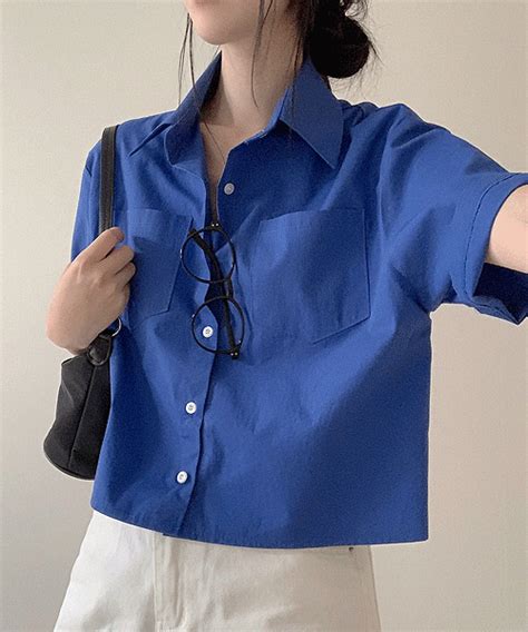 투게더위드미 핫썸머🔥 비비드 컬러감 비침이 덜한 바스락면 오버핏 카라 포켓 여름 가을 반팔 크롭 셔츠 코발트블루 핫핑크 화이트 흰셔츠 셔츠맛집 바캉스 휴양지 위시버킷