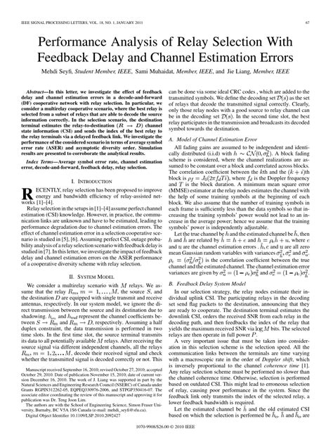 Pdf Performance Analysis Of Relay Selection With Feedback Delay And