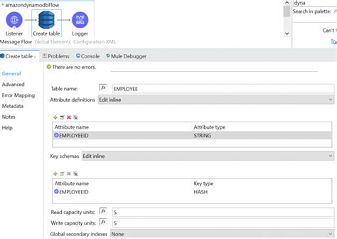 Create Table In Dynamo DB Using AWS Dynamo DB Connector In Mule