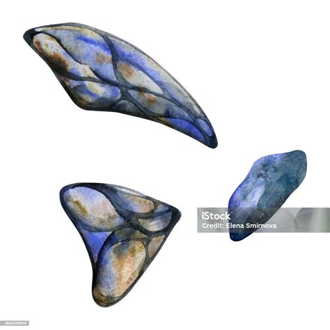 손으로 그린 수채화 그림 나비 요정 날개 보석 크리스탈 곤충 나방 사파이어 라리마 청금석 흰색 배경에 고립된 개체 집합입니다 디자인 프린트 가게 결혼식 생일 결정체에 대한