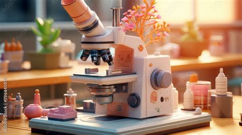 Ba Whimsical Illustration Of A Microscope With A Tree Growing Out Of Ba Whimsical Illustration Of A Microscope With A Tree Growing Out Of