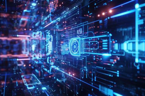 Futuristic Technology Background With Glowing Blue And Red Lights Stock Illustration