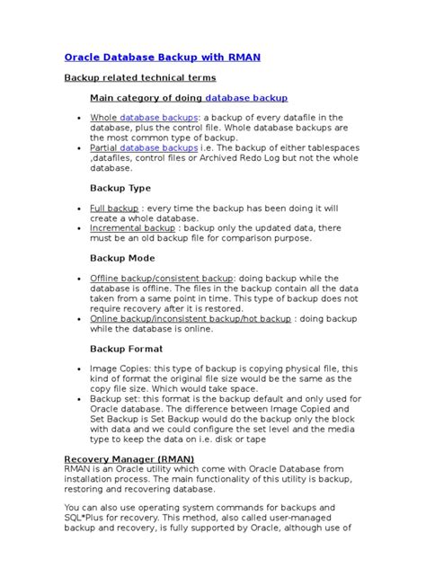 Oracle Database Backup With Rman Pdf Backup Oracle Database