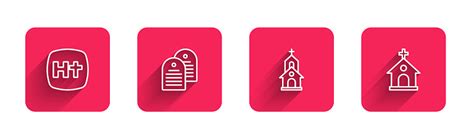 선 기독교 십자가 성경책 교회 건물 및 긴 그림자를 설정하십시오 빨간색 사각형 버튼입니다 벡터 0명에 대한 스톡 벡터 아트 및 기타 이미지 Istock