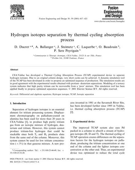 Pdf Hydrogen Isotopes Separation By Thermal Cycling Absorption Process Dokumen Tips