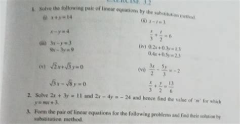 Solve The Following Pair Of Linear Equations By The Substitution Method